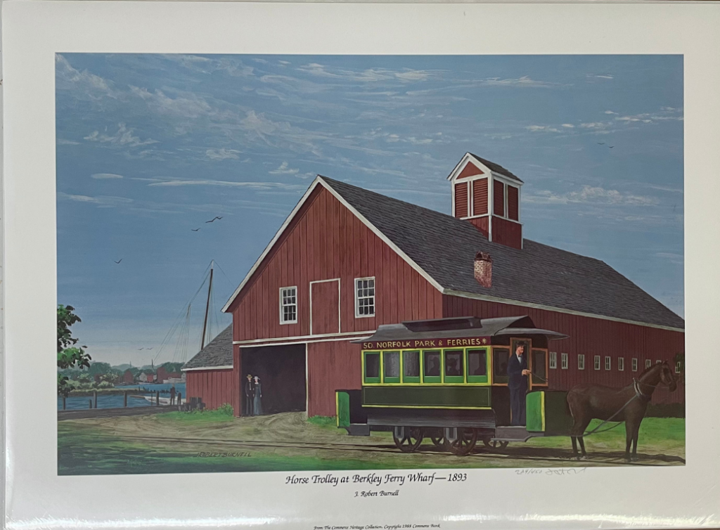 Horse Trolley at Berkley Ferry Wharf - Robert Burnell, Signed Print